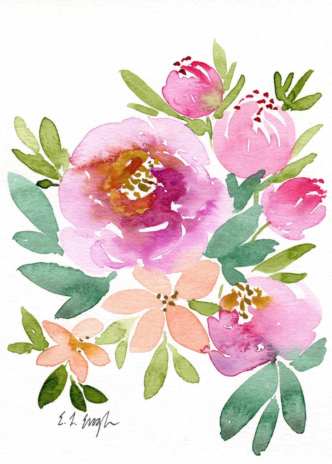 Original Pink Watercolor Flowers Painting Small Original - Etsy