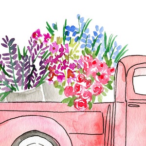 Pink Flowers Truck Printable Art, Watercolor Wall Art, Watercolor ...