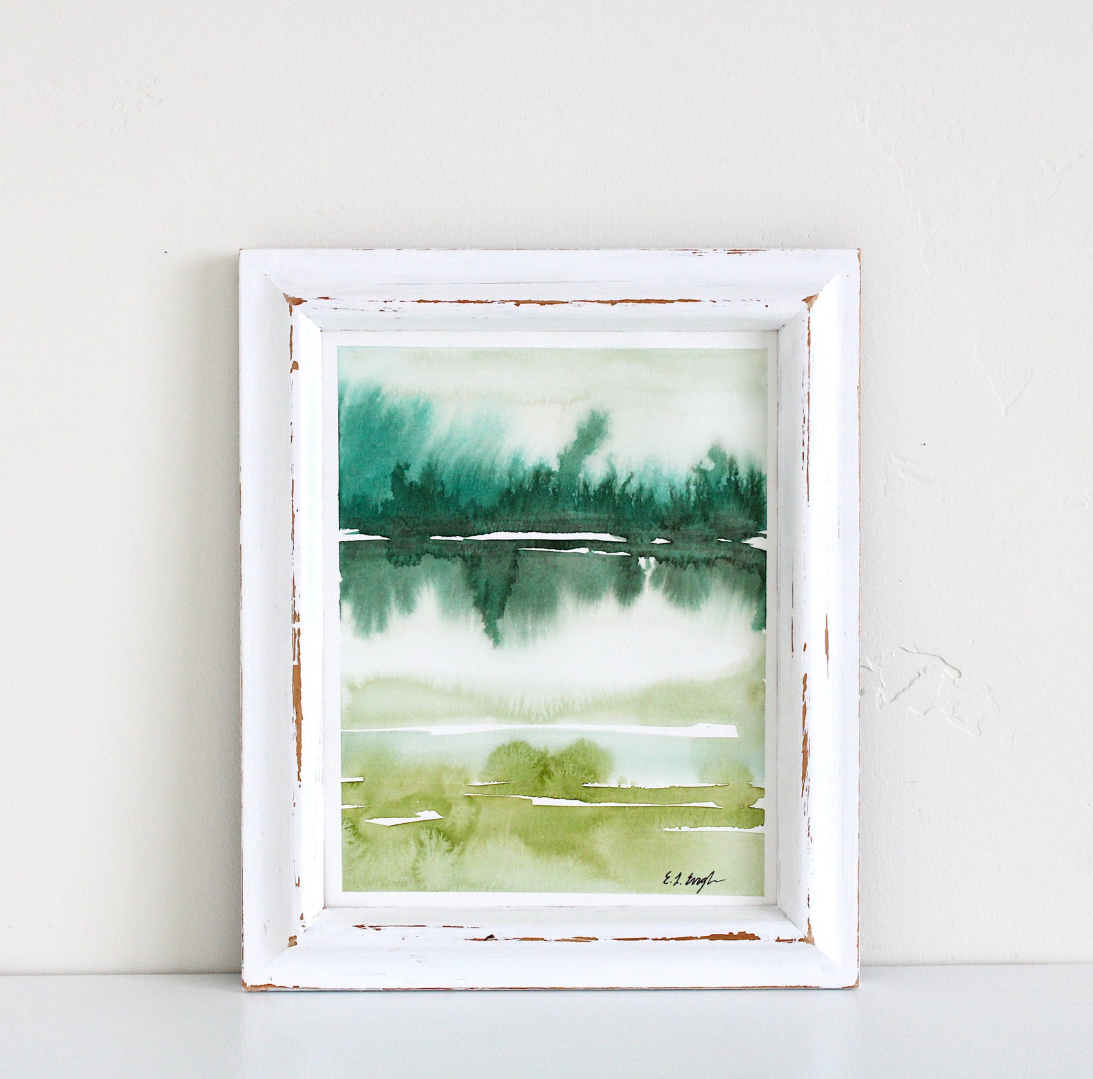 Green Landscape Abstract Painting, Original Watercolor Art, Moody ...