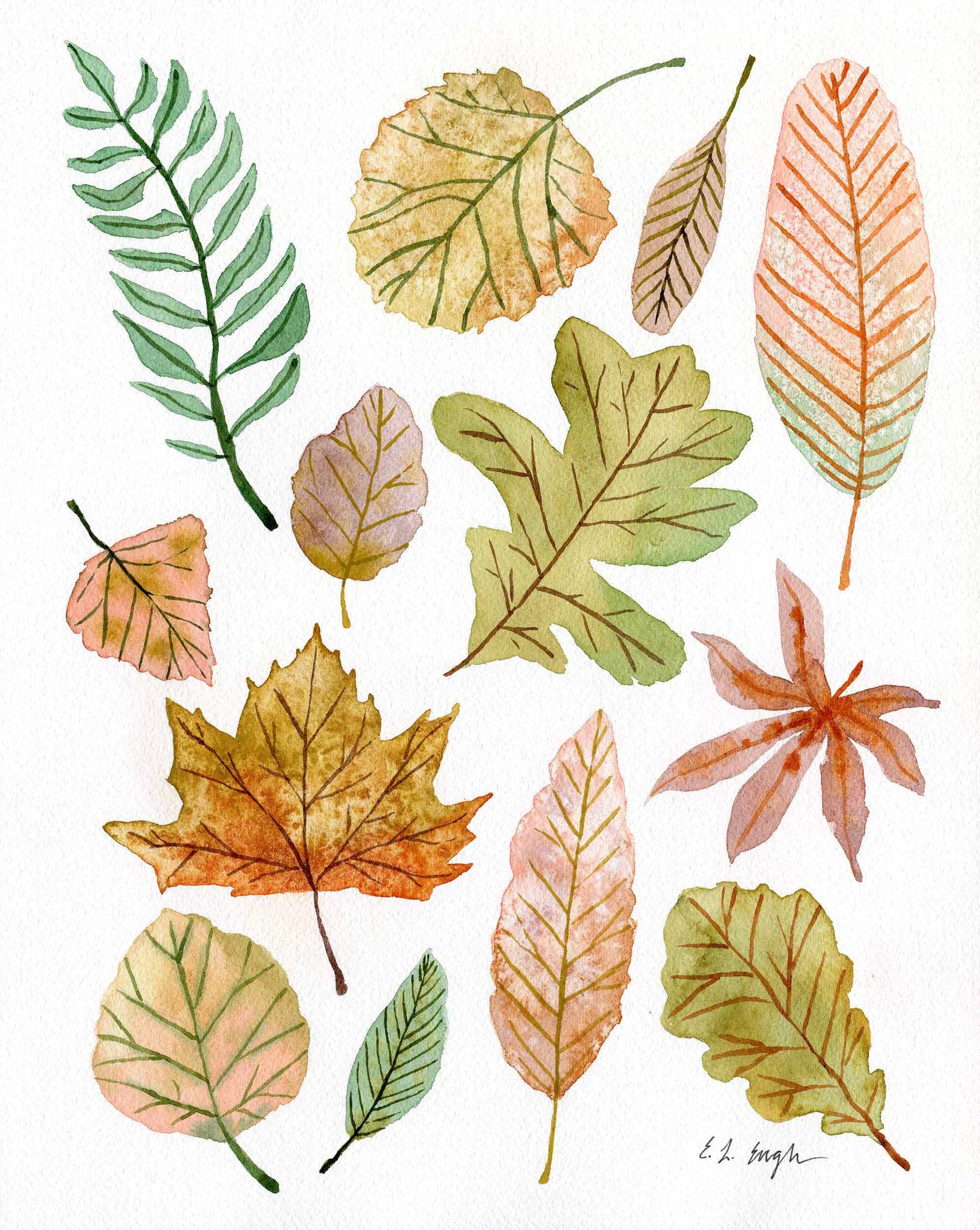 Pastel Fall Leaves Watercolor, Original Watercolor Art, Original ...