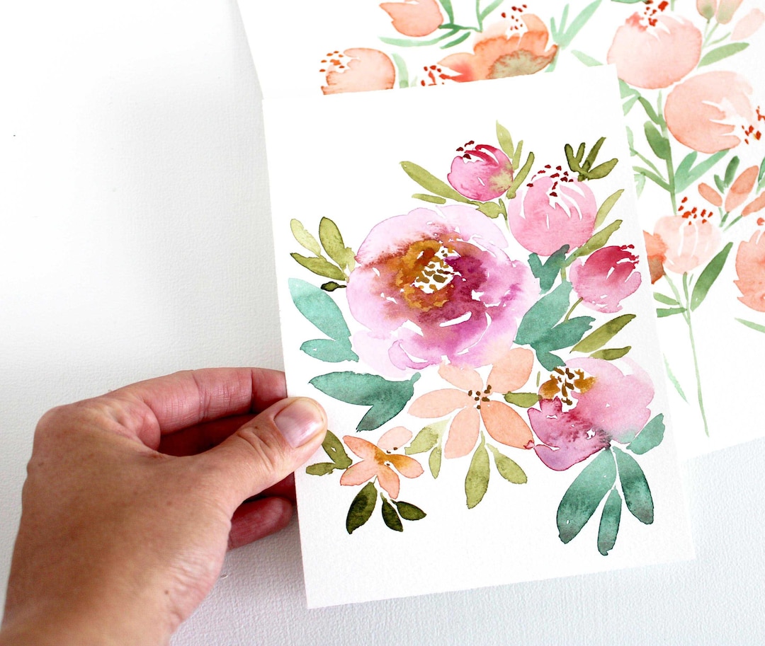 Original Pink Watercolor Flowers Painting Small Original - Etsy