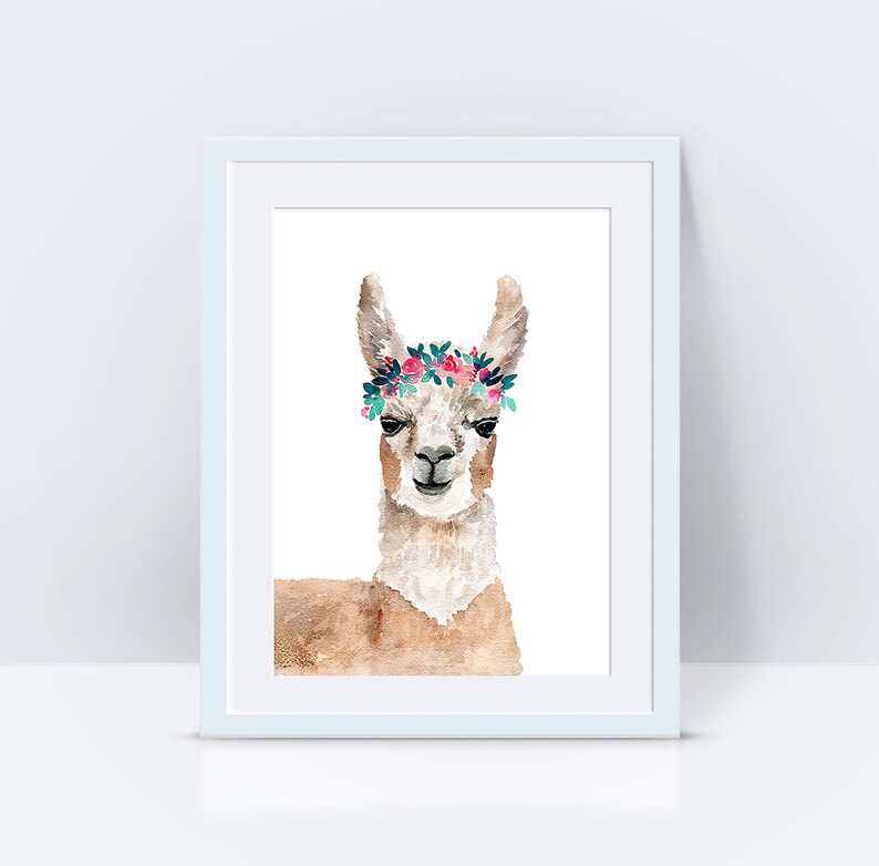 Boho Watercolor Llama Art Print llama wall art | Etsy
