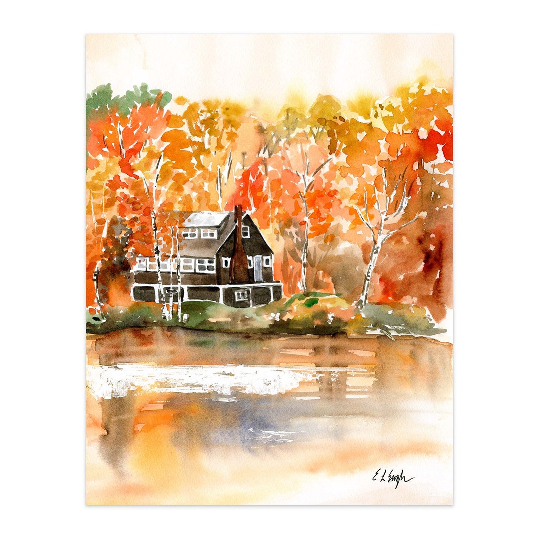 Mountain Cabin Landscape Print Fall Wall Art Print Rustic - Etsy
