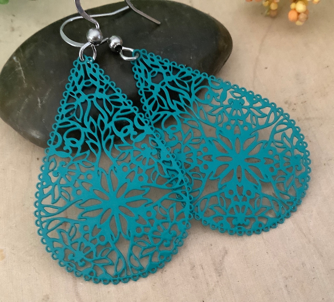 Spray Painted Teardrop Flower Pattern Earrings Gift Ideas Gift for Her ...