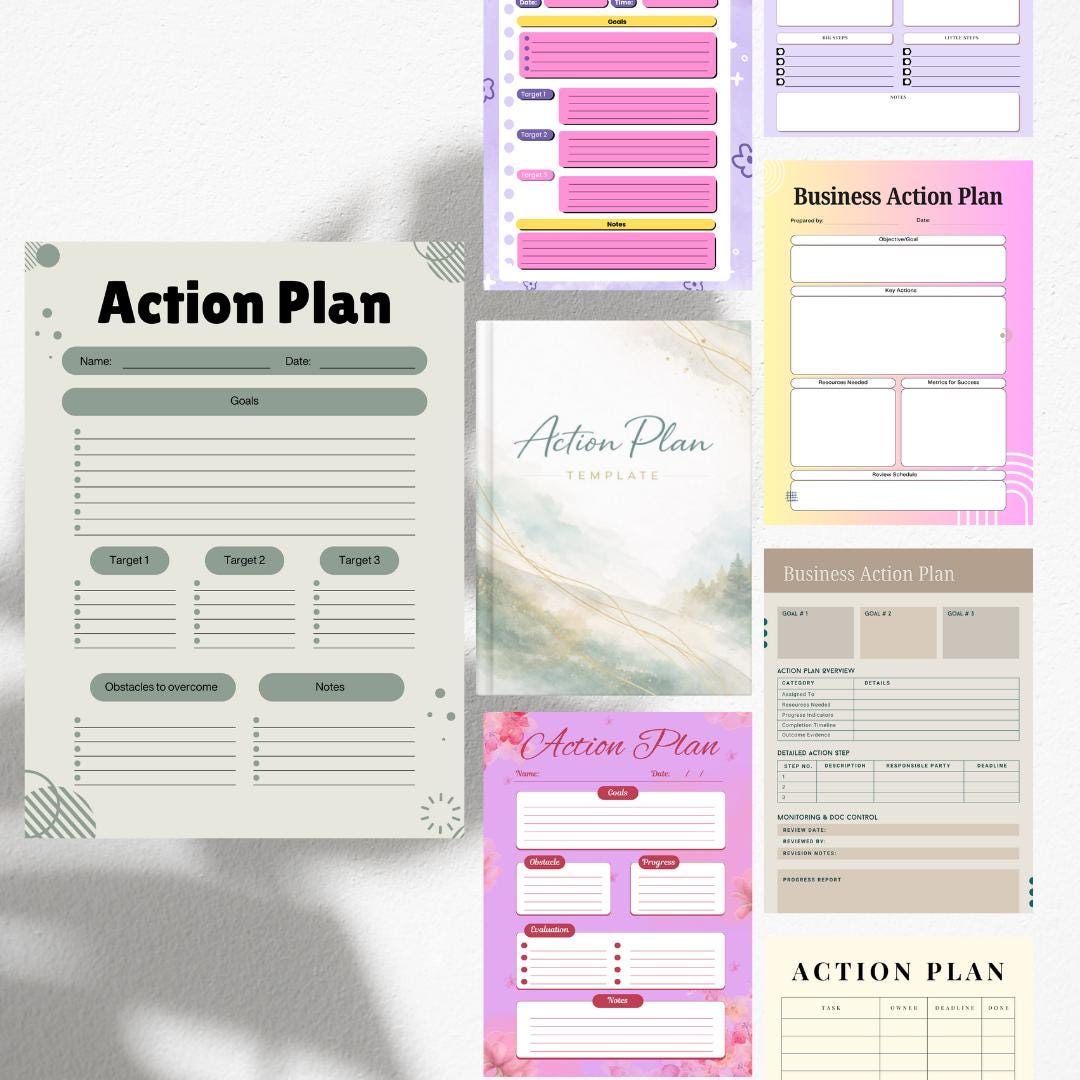 Action Plan Printable PDF PNG | Goal Action Planner | Project Planning ...