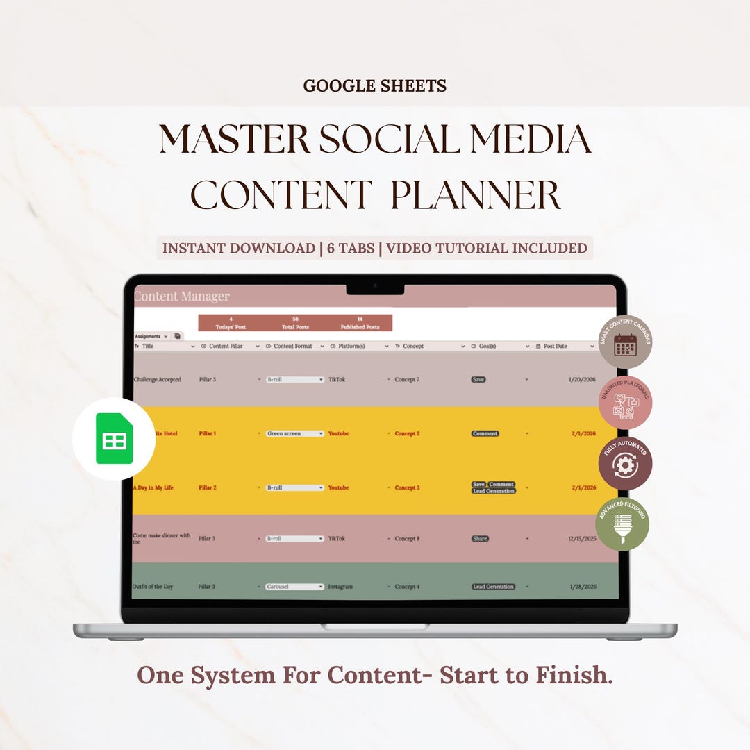 Social Media Content Planner | Google Sheets, Analytics Spreadsheet ...