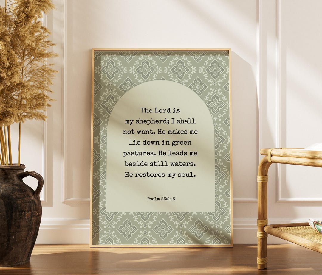 Bible Verse Wall Art, Psalm 23 Print, the Lord is My Shepherd Scripture ...