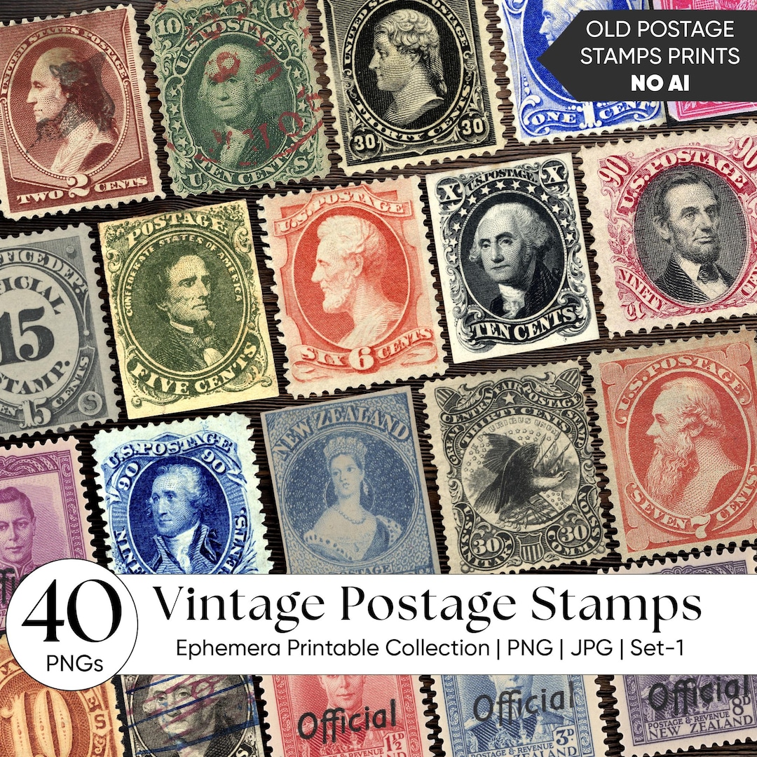 Vintage Postage Stamps Ephemera Printable – Antique Stamp Clipart PNG ...
