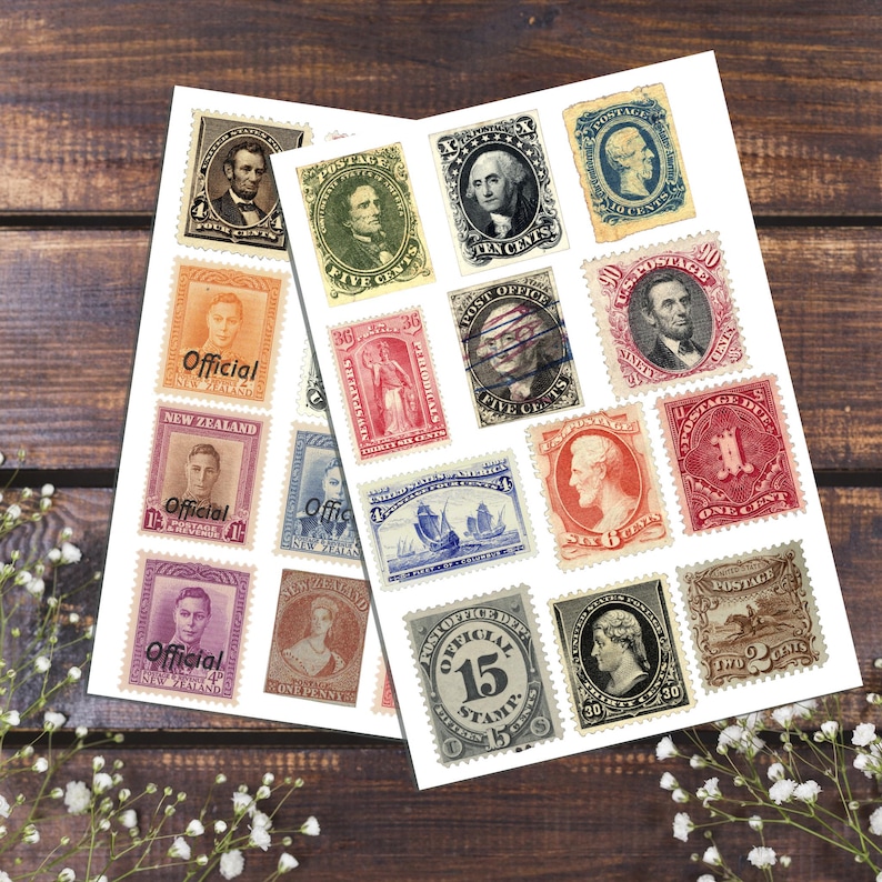 Vintage Postage Stamps Ephemera Printable – Antique Stamp Clipart PNG ...
