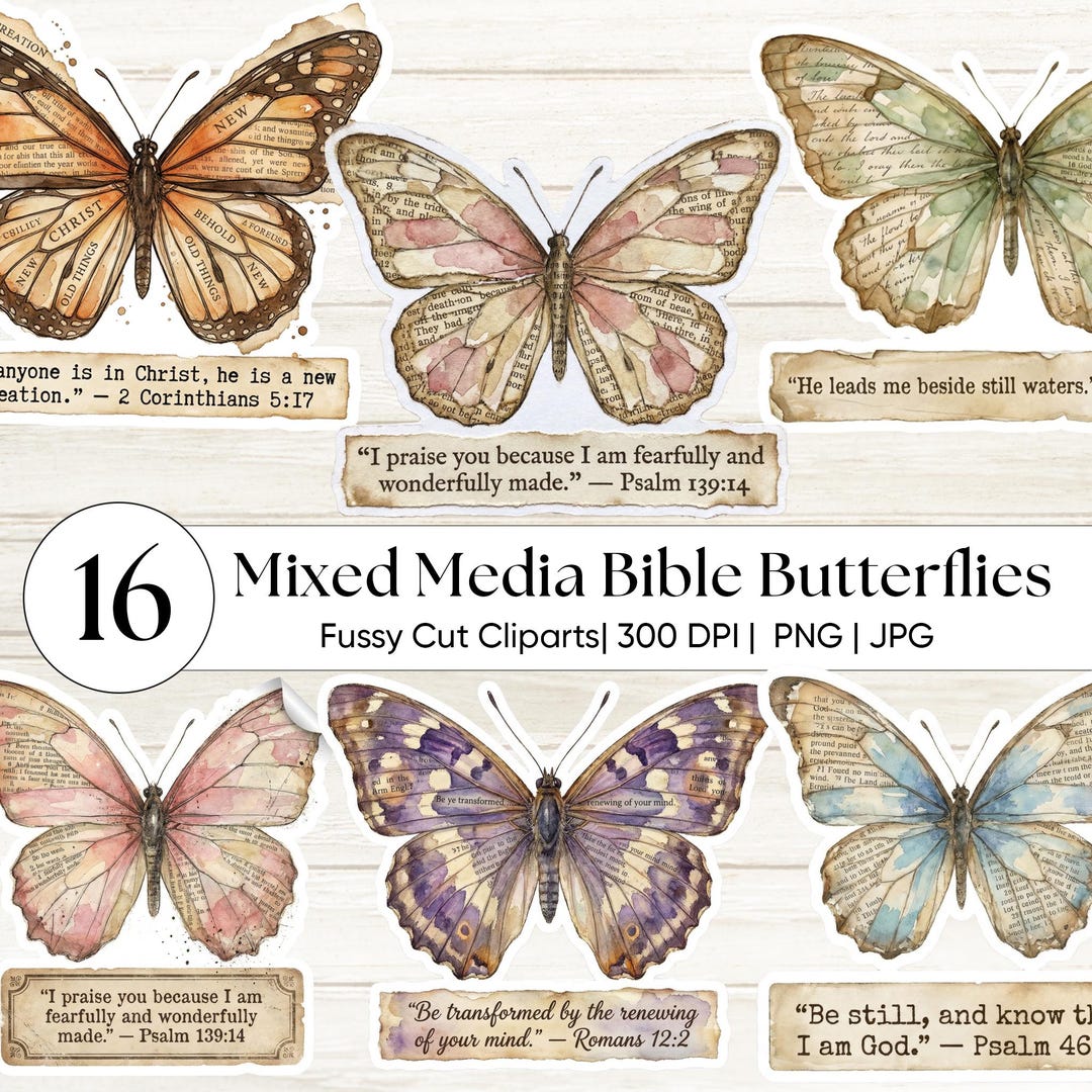 Mixed Media Antique Butterflies | Christian Lepidoptera PNG | Bible ...