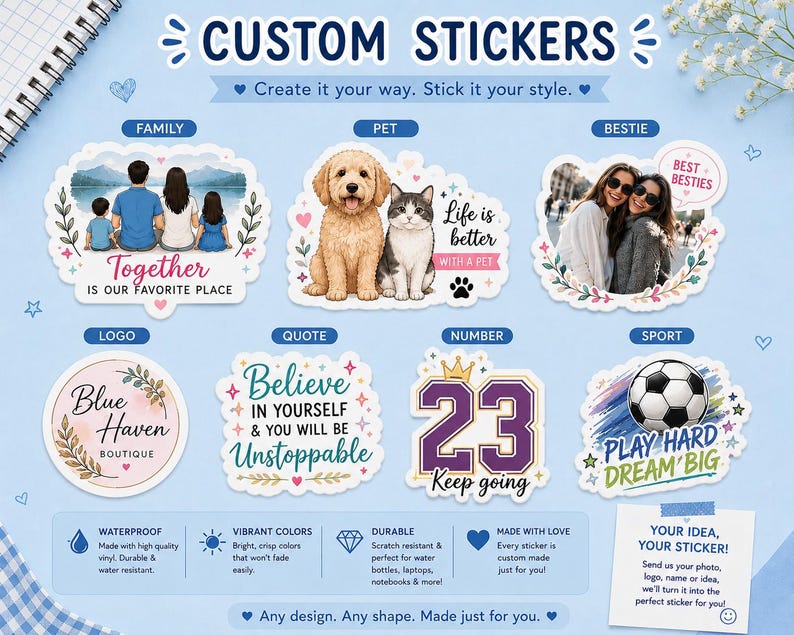 Custom Logo Sticker, Die Cut Waterproof Decal, Your Logo, Design or ...