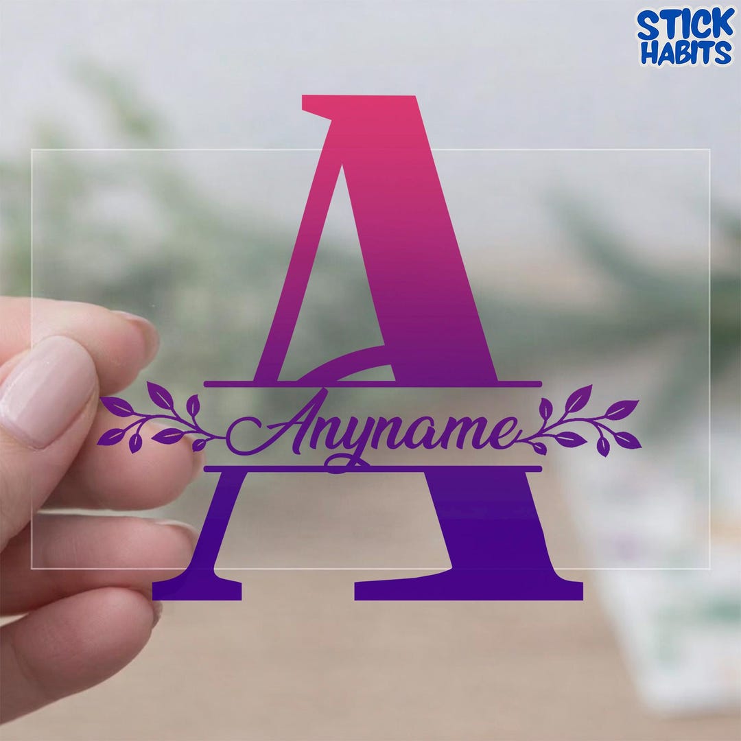 Custom Initial Flower Name Transparent Sticker, Personalized Flowers ...