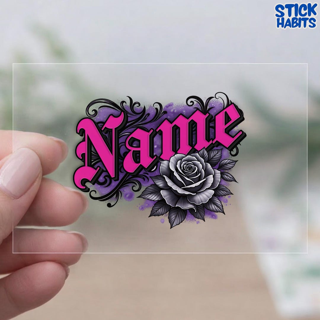 Custom Name Transparent Sticker, Personalized Retro Vintage Rose ...
