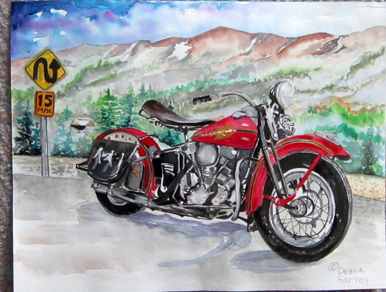 1937/38 Knucklehead Harley Davidson Watercolor Prints Matted | Etsy