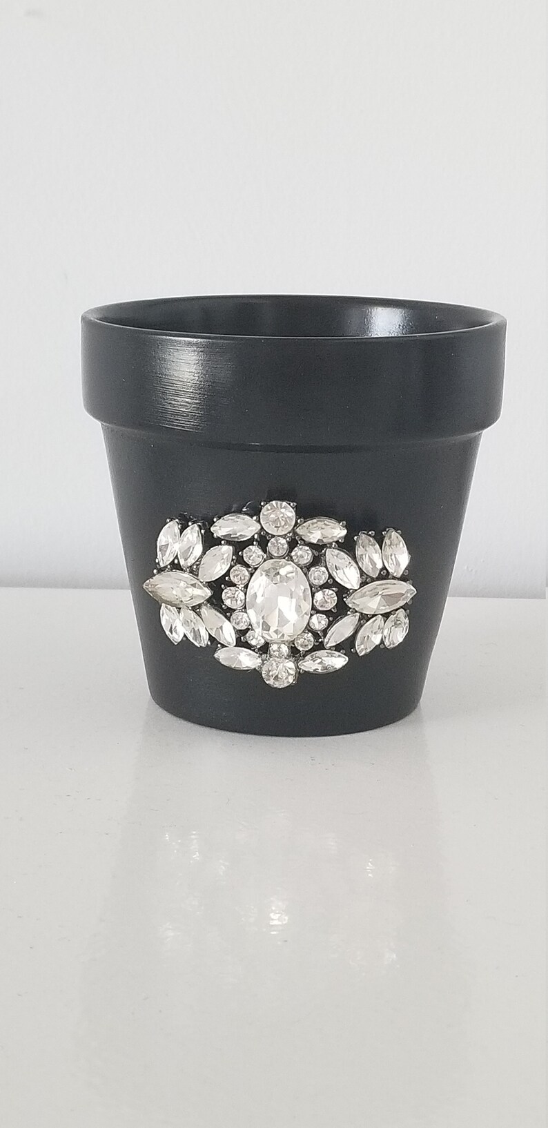 Black Rhinestone Bling Planter Flower , Black Flower Pot, Bling Flower ...