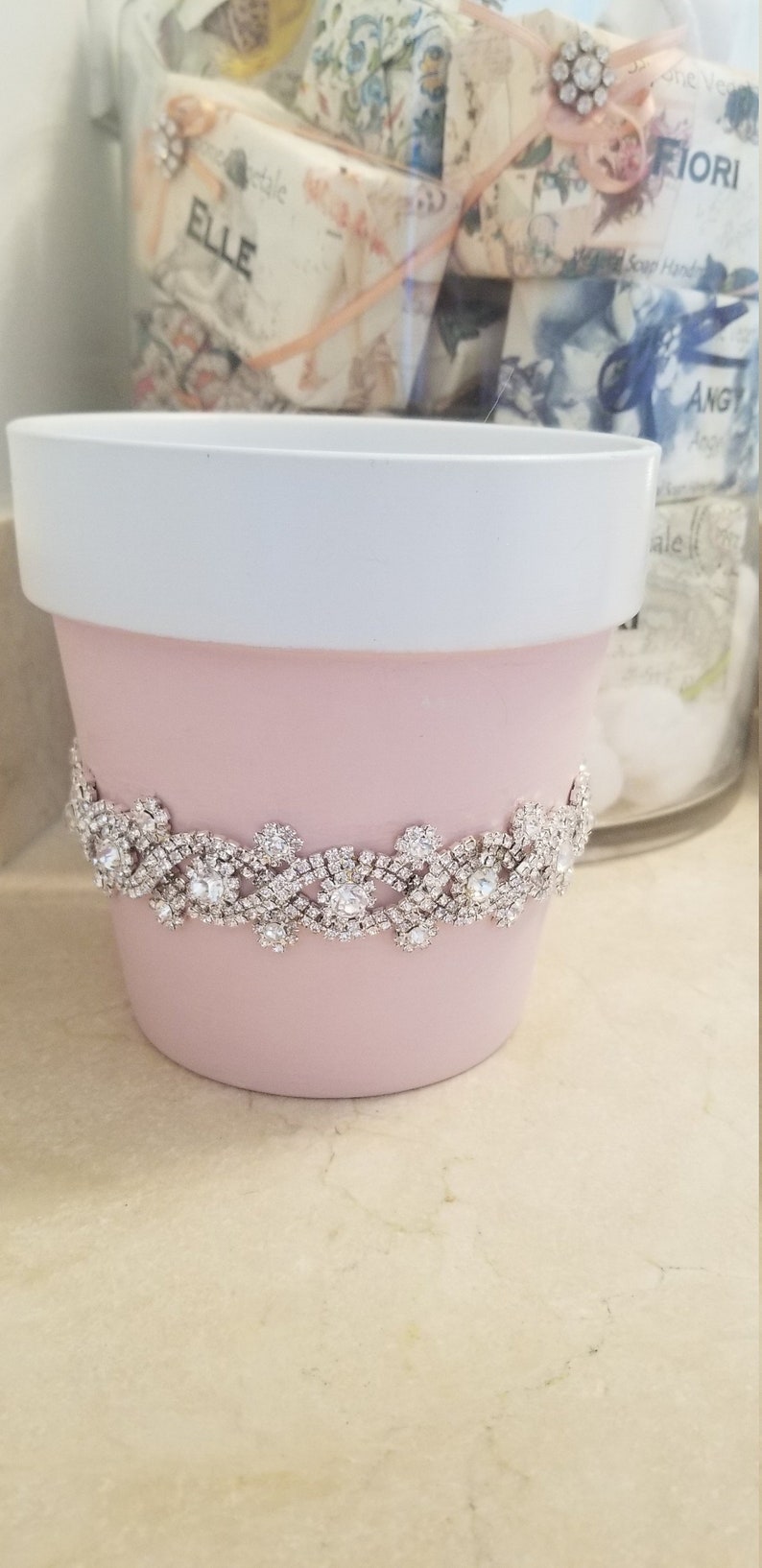 Pink Rhinestone Planter Flower Pot, Bling Flower Pot, Pink Flower Pot ...