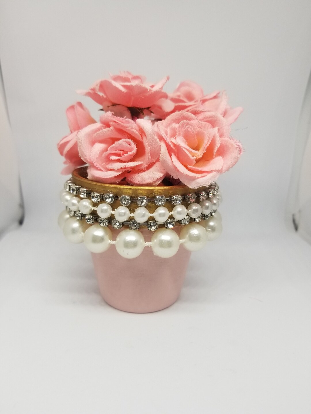 Pink Succulent Pot, Gold Flower Pot, Rhinestone Planter, Pink Bling Pot ...