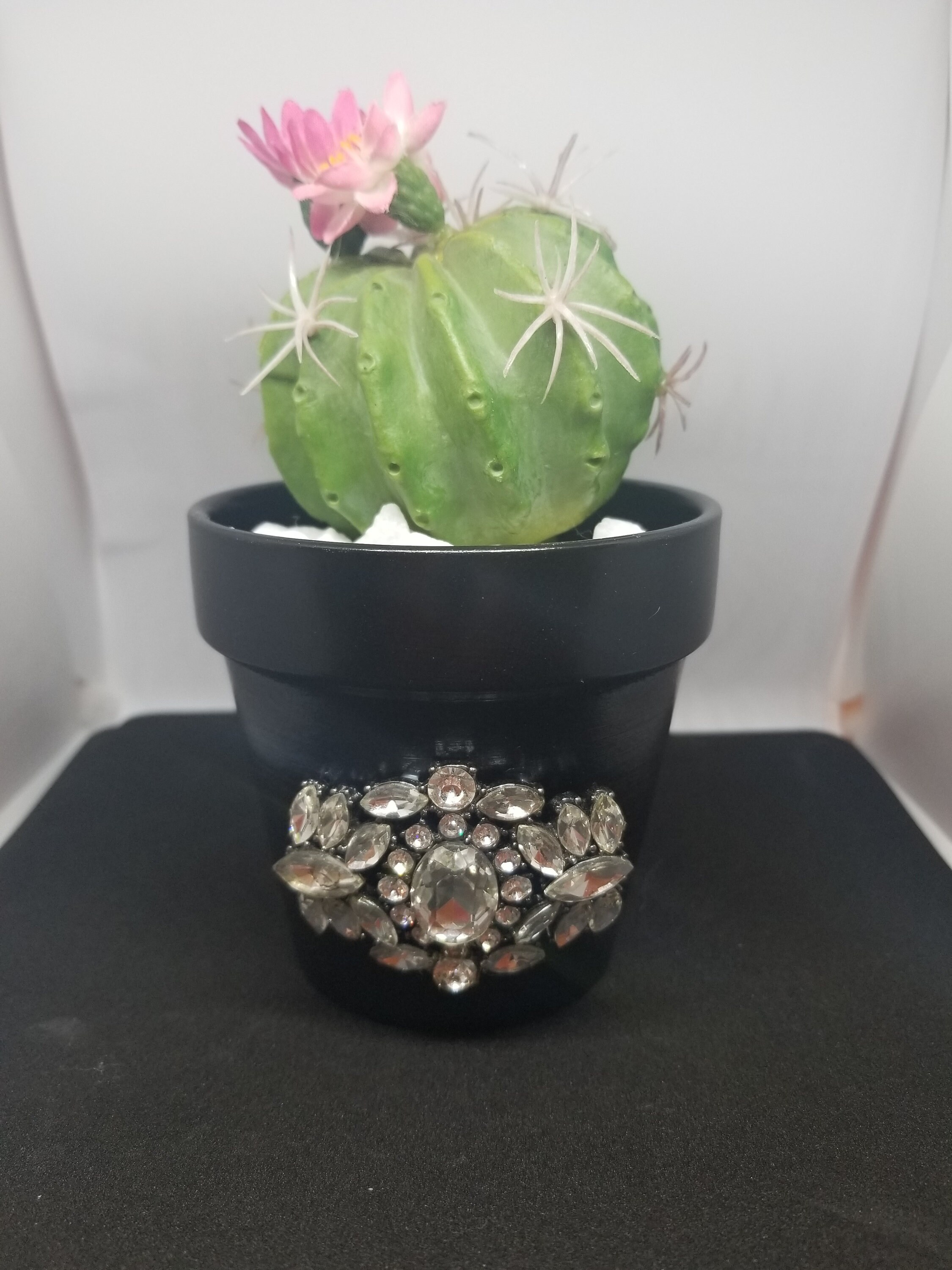 Black Rhinestone Bling Planter Flower , Black Flower Pot, Bling Flower ...