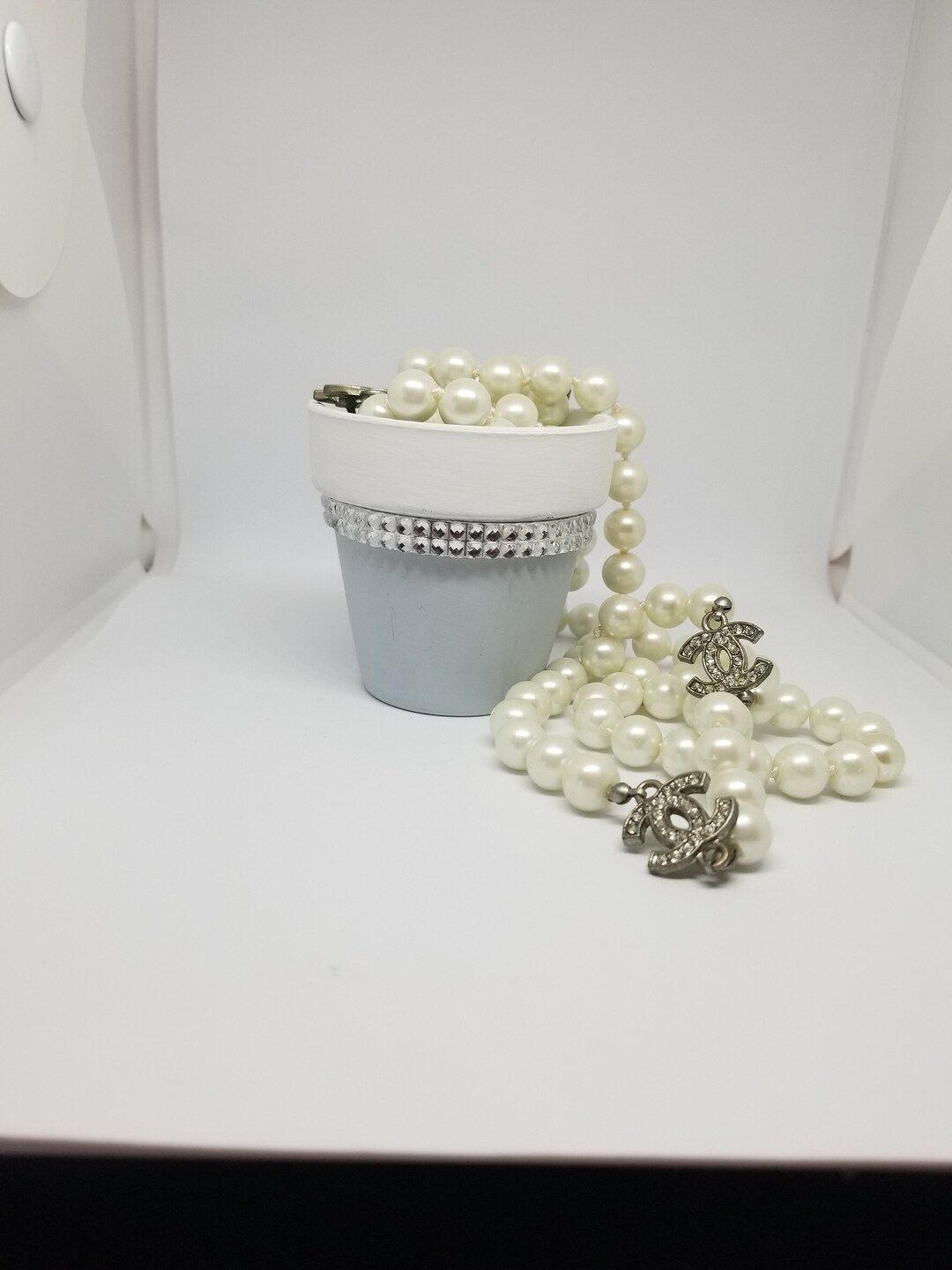 Matte Rhinestone Flower Pot, Jewelry Holder , Grey Rhinestone Planter ...
