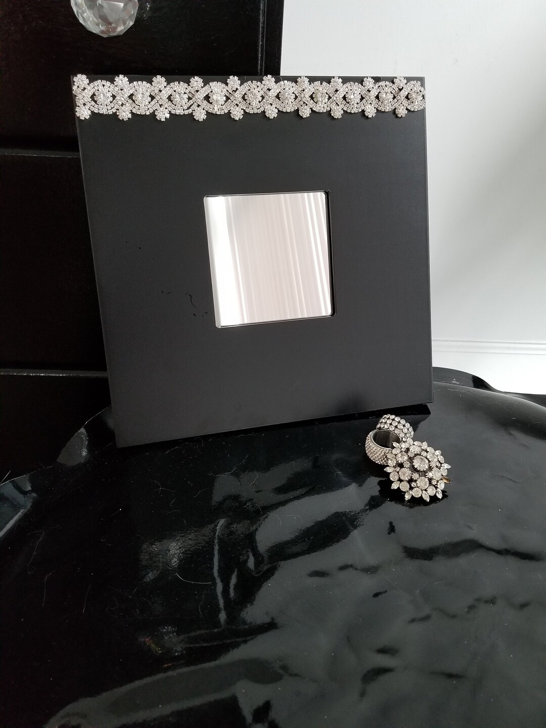 Black Rhinestone Bling Wall Mirror Home Decor - Etsy