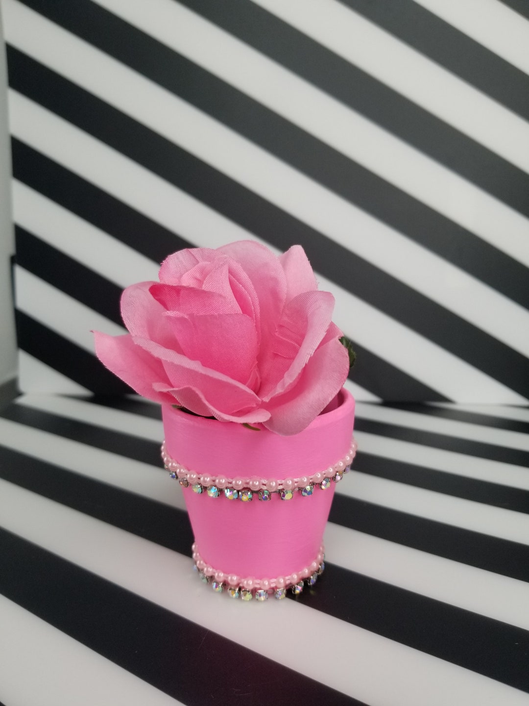 Pink Bling Flower Pot, Pink Bling Planter, Pink Succulent Pot, Pink ...