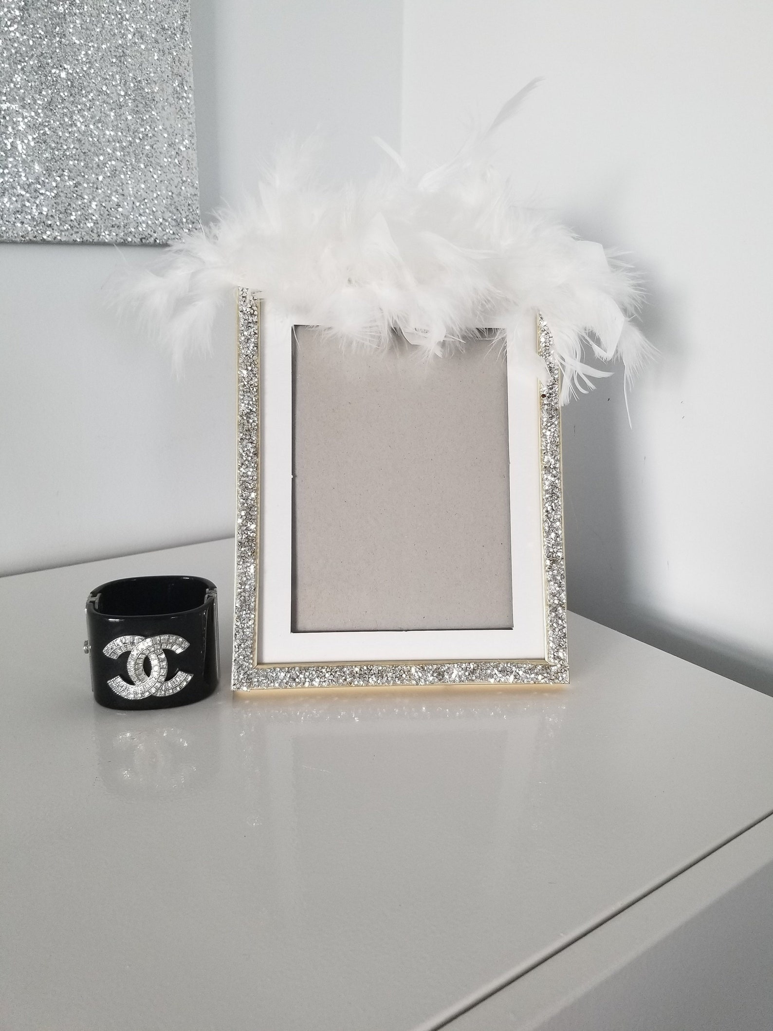 White Rhinestone Picture Frame , Rhinestone Bridal Gift, Bling Picture ...