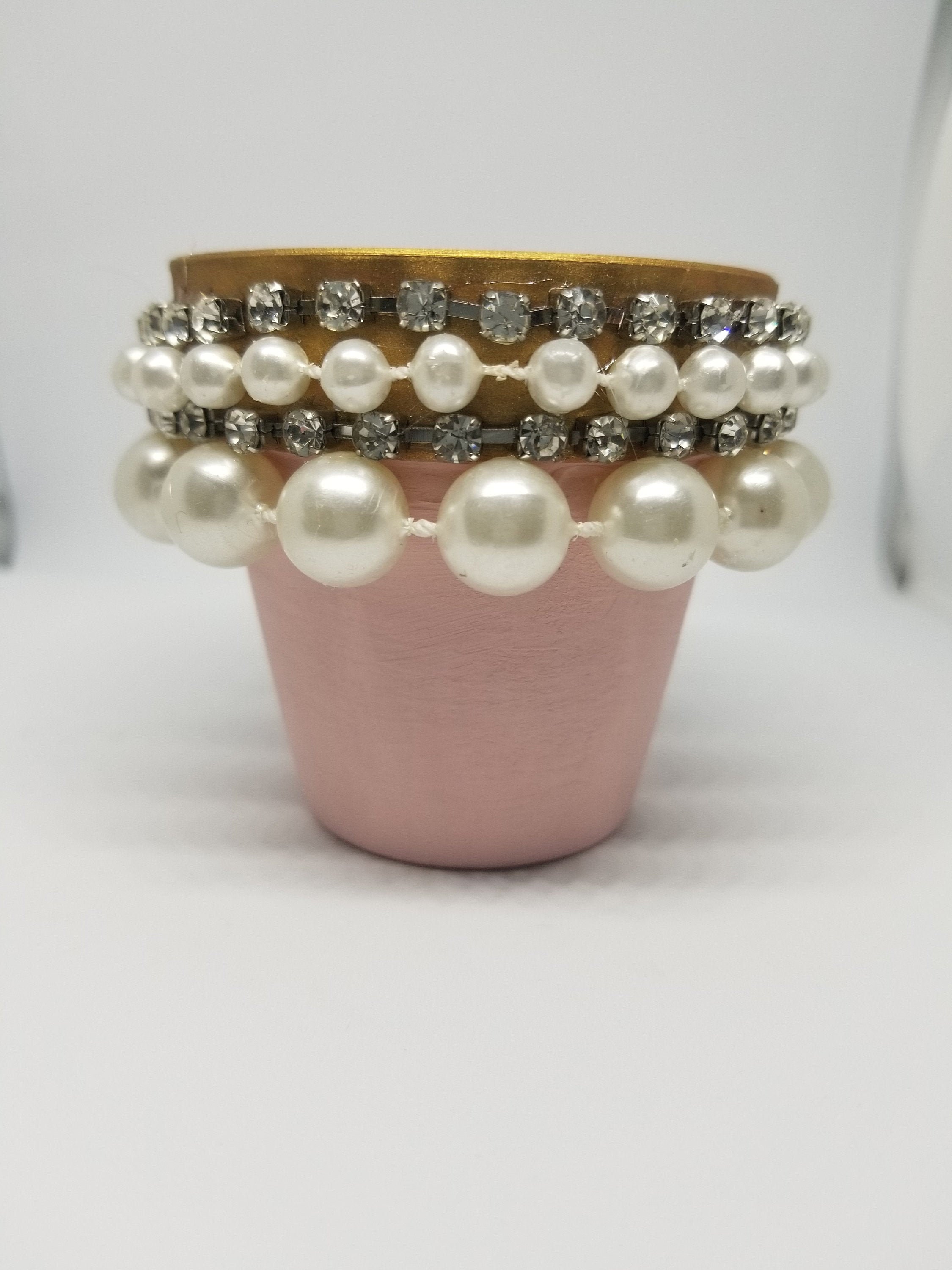 Pink Succulent Pot, Gold Flower Pot, Rhinestone Planter, Pink Bling Pot ...