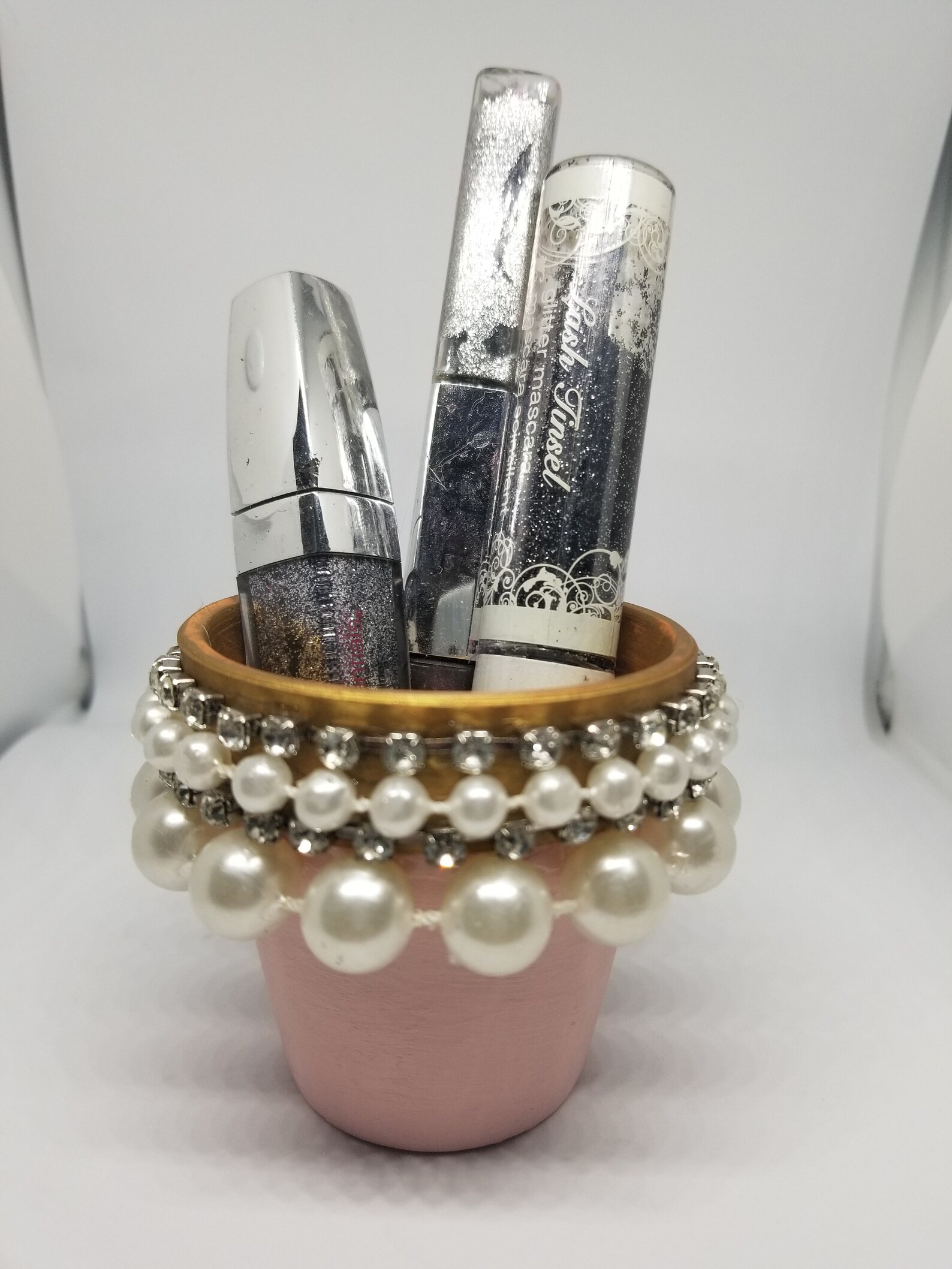 Pink Succulent Pot, Gold Flower Pot, Rhinestone Planter, Pink Bling Pot ...