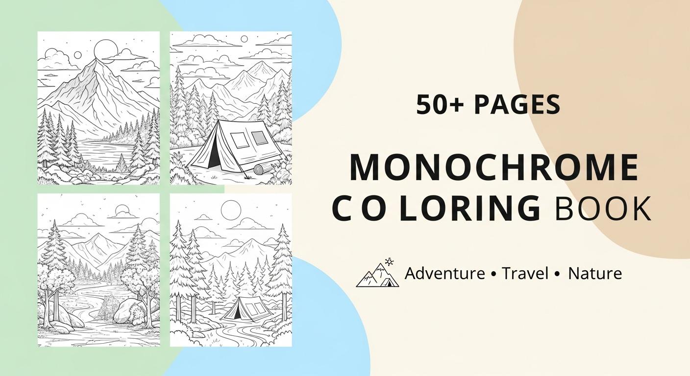 Monochrome Coloring Book Pages, One-colour Printable PDF Sheets ...