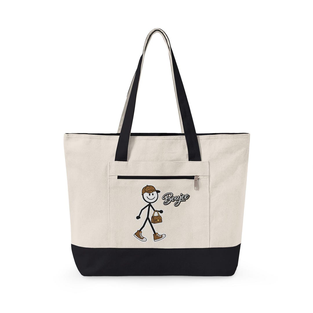 Stick Figure Leopard and Boujee Zippered Canvas Tote - Etsy