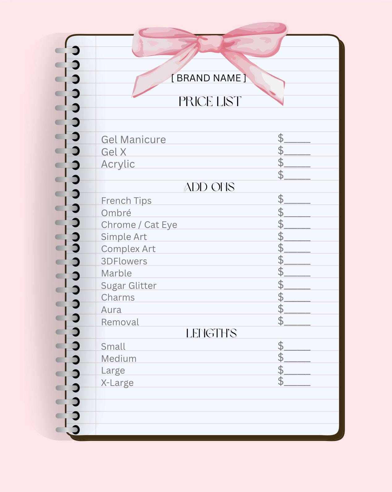 Editable Nail Tech Canva Template Bundle | Price List, Policies ...