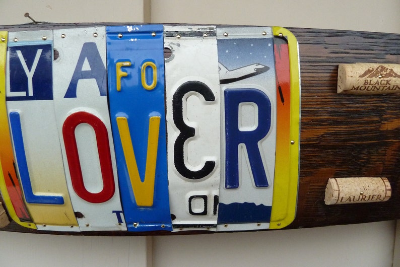 WINE LOVER - Custom Recycled License Plate Wine Barrel Stave Art Sign ...