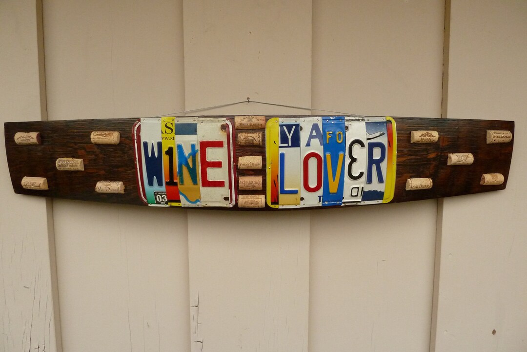 WINE LOVER - Custom Recycled License Plate Wine Barrel Stave Art Sign ...