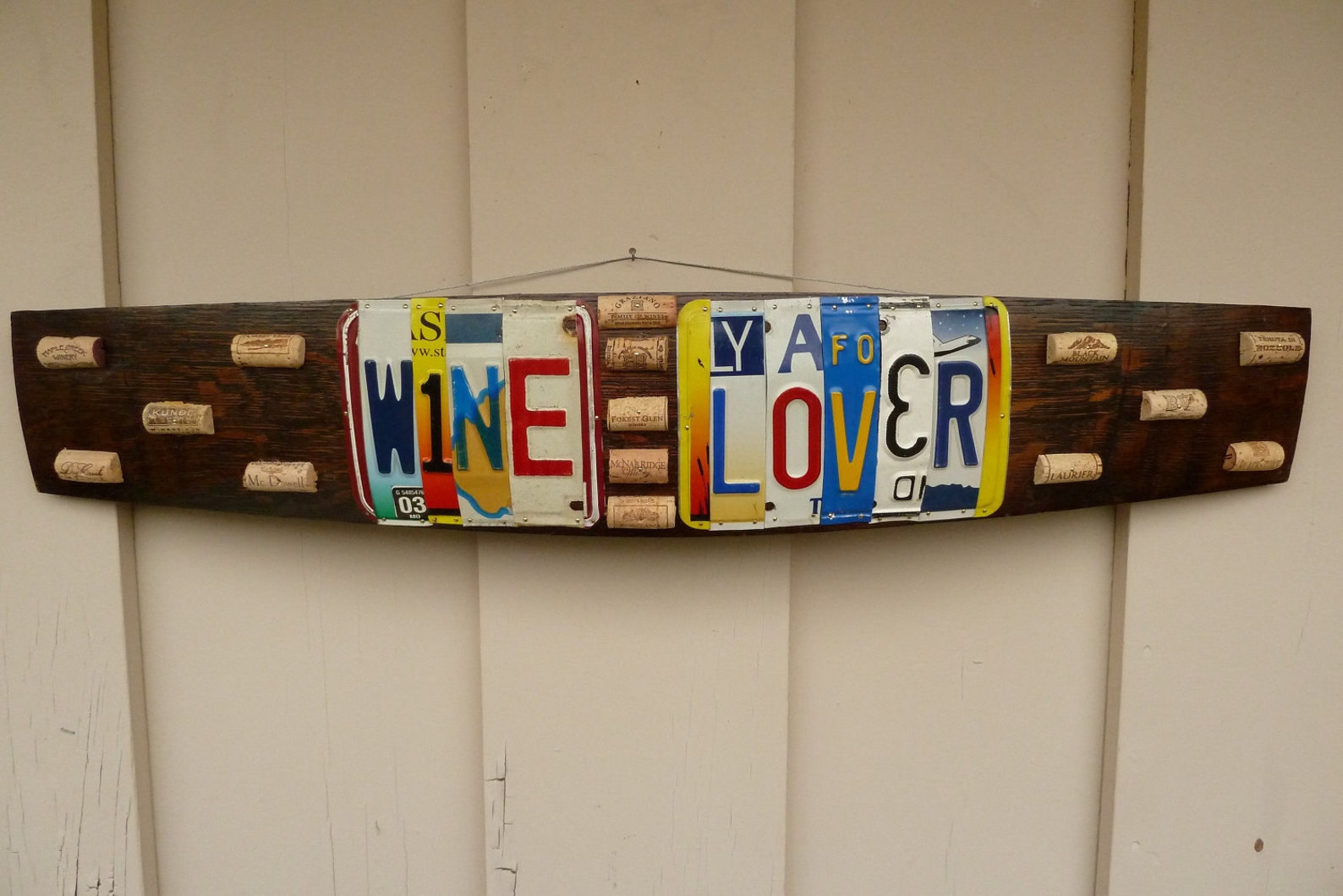 WINE LOVER - Custom Recycled License Plate Wine Barrel Stave Art Sign ...