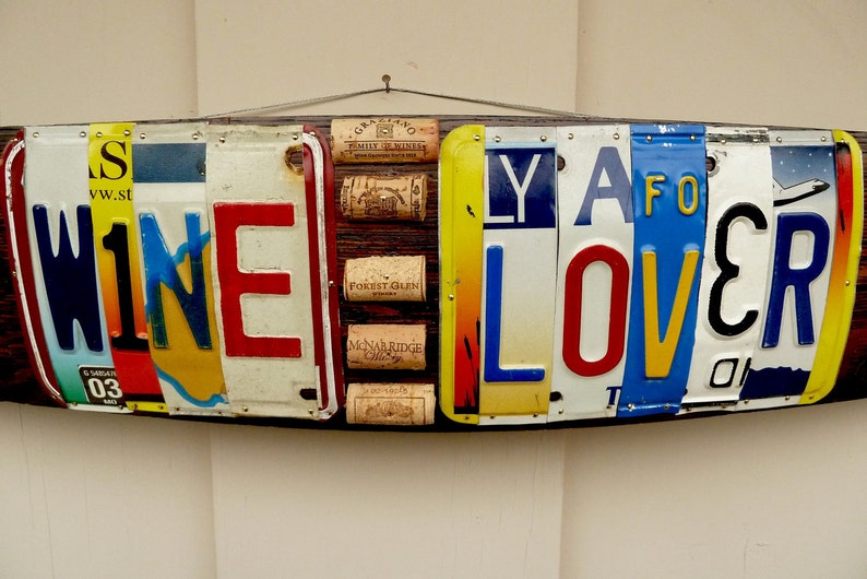 WINE LOVER - Custom Recycled License Plate Wine Barrel Stave Art Sign ...