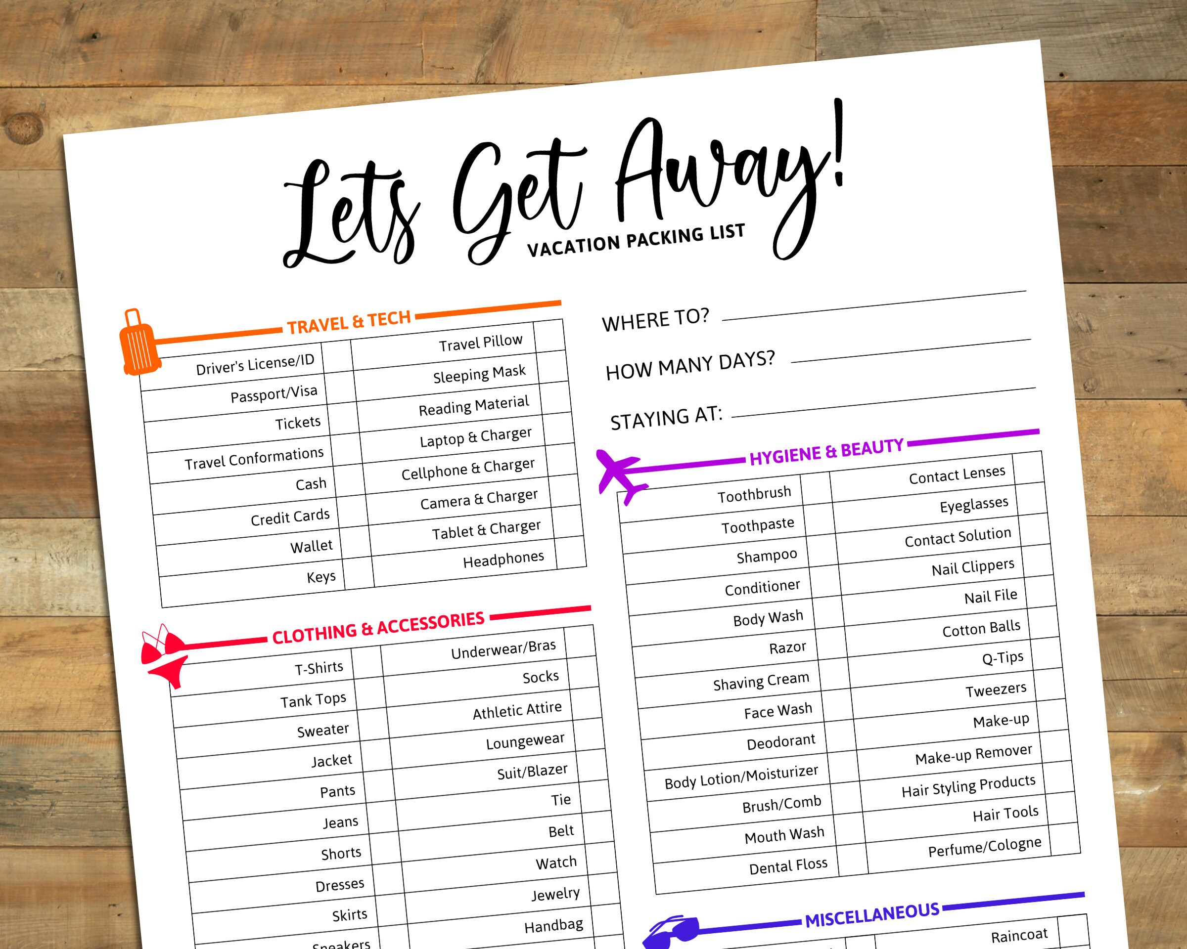 Let's Get Away! Printable Vacation Packing List, Ultimate Vacation ...