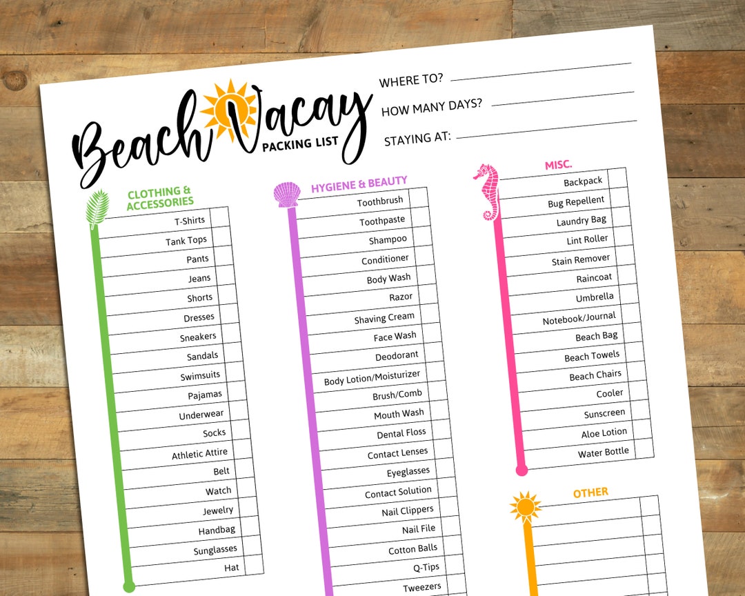 Beach Vacay Printable Beach Vacation Packing List, Beach Vacay ...
