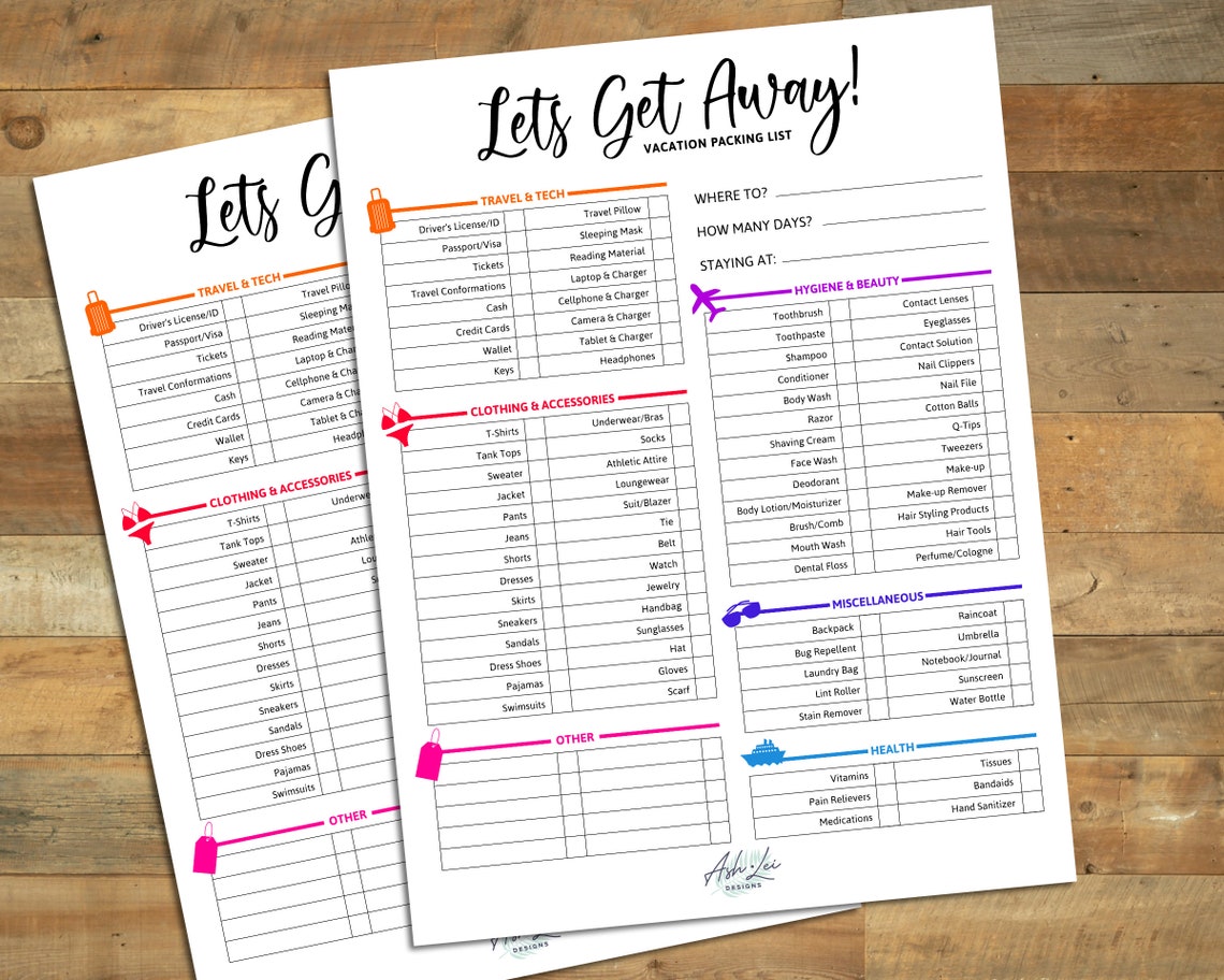 Let's Get Away! Printable Vacation Packing List, Ultimate Vacation ...
