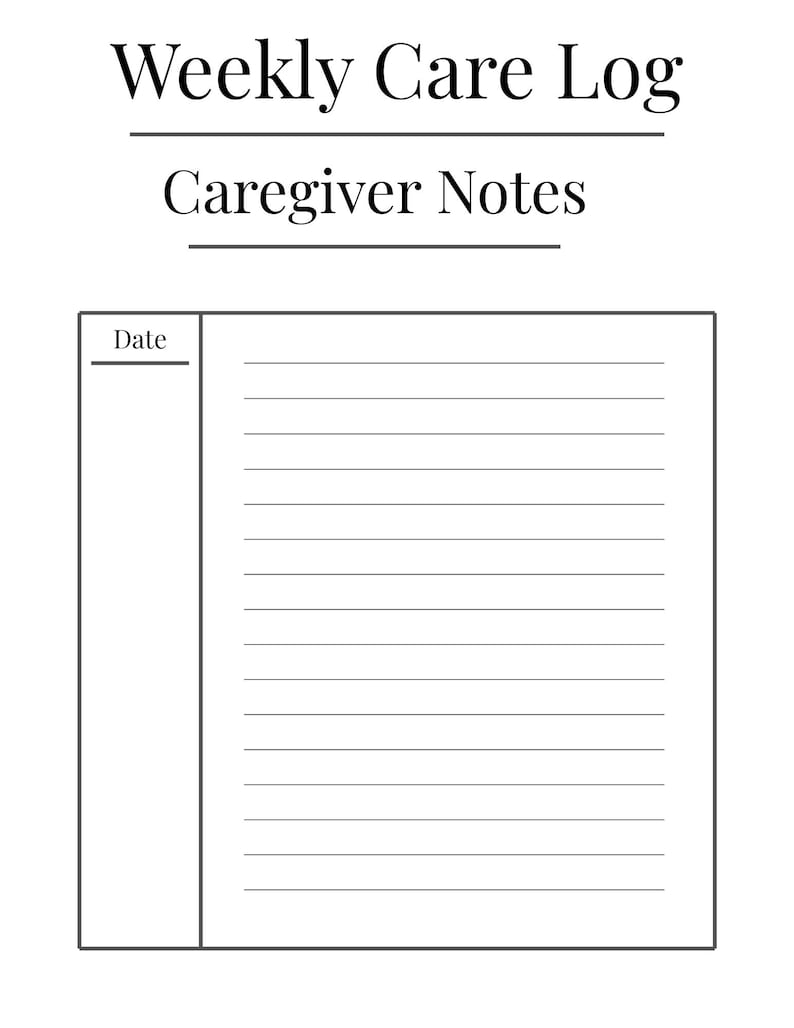 Caregiver Log Printable Bundle | Daily-weekly Care Notes | Medication ...