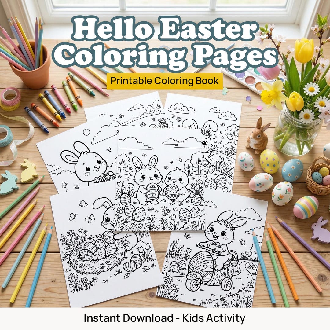 Easter Bunny Coloring Pages for Kids Printable, Cute Bunny Chick Egg ...
