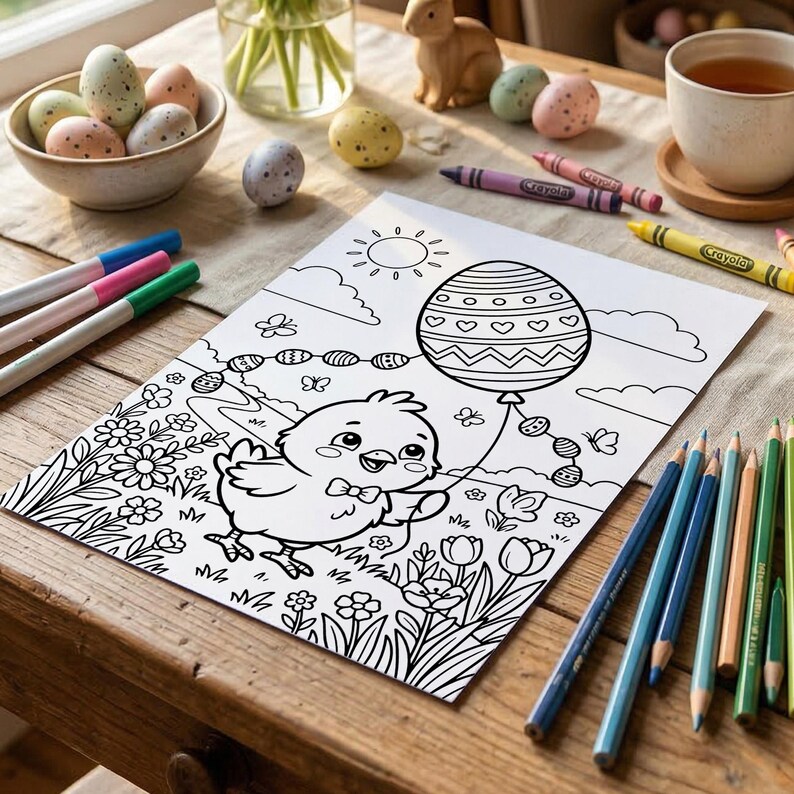 Cute Easter Bunny Coloring Pages Printable for Kids, Bunny Chick Egg ...