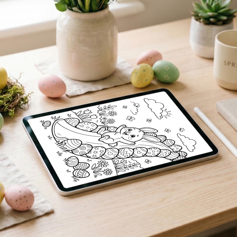 Cute Easter Bunny Coloring Pages Printable for Kids, Bunny Chick Egg ...