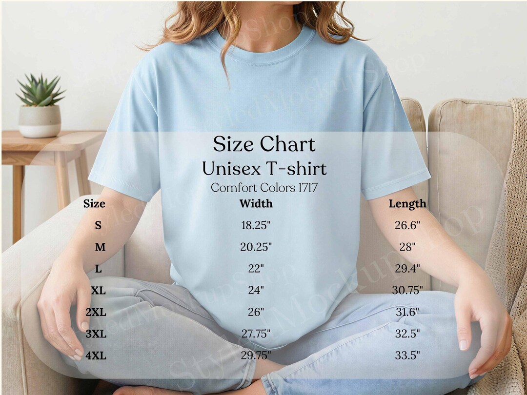 CC1717 Unisex Size Chart Graphic, Comfort Colors 1717 T-shirt ...