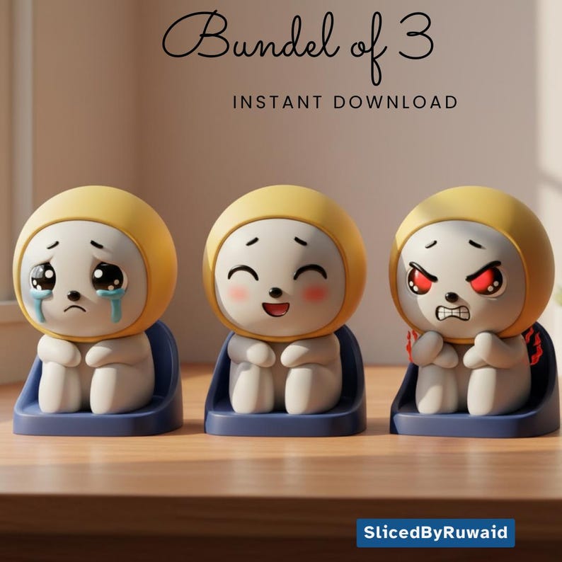 Mood Figure STL Bundle | Angry Sad Happy 3D Printable Kawaii Desk Gift ...