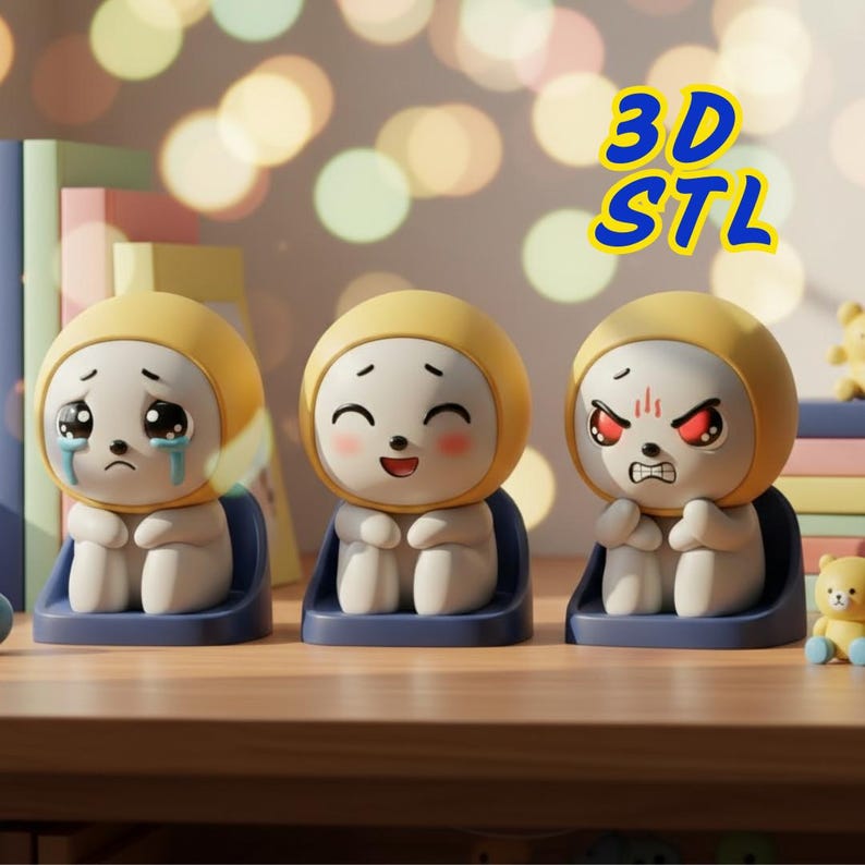 Mood Figure STL Bundle | Angry Sad Happy 3D Printable Kawaii Desk Gift ...