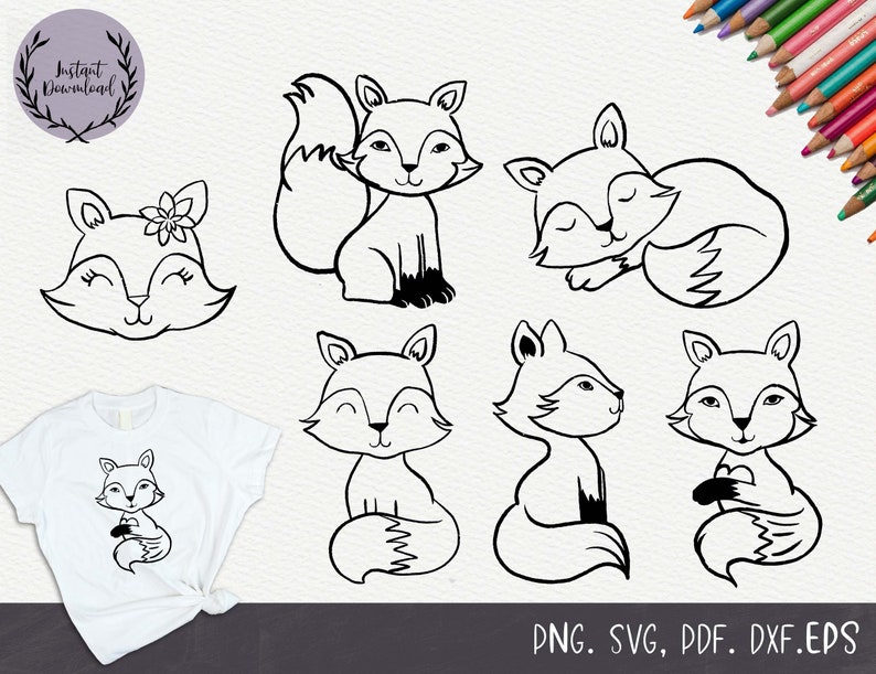 Cute Fox SVG Bundle, Line Art Fox Svg, Foxes Set Png, Fox Cut Files ...