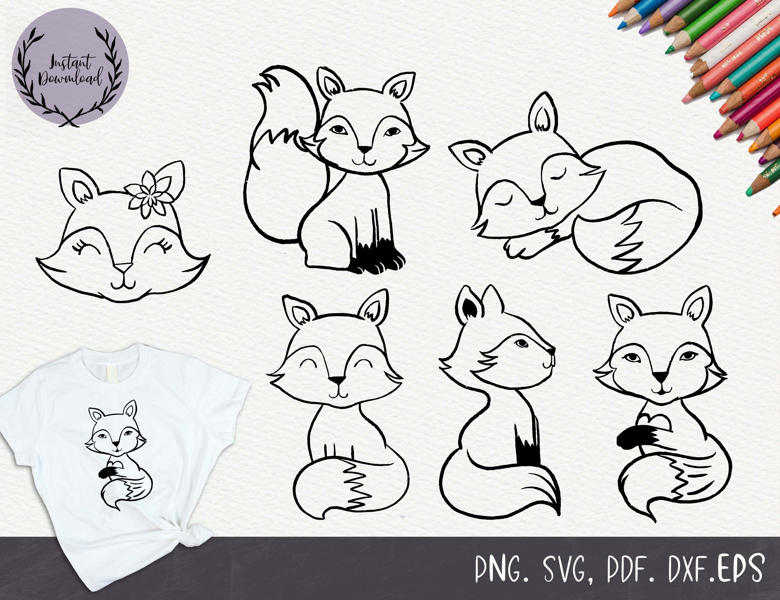Süßes Fox SVG Bundle, Line Art Fox Svg, FoxEs Set Png, Fox Cut Files ...