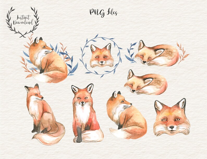Hand Painted Watercolor Fox Clipart, Nursery Woodland Animals Clipart ...