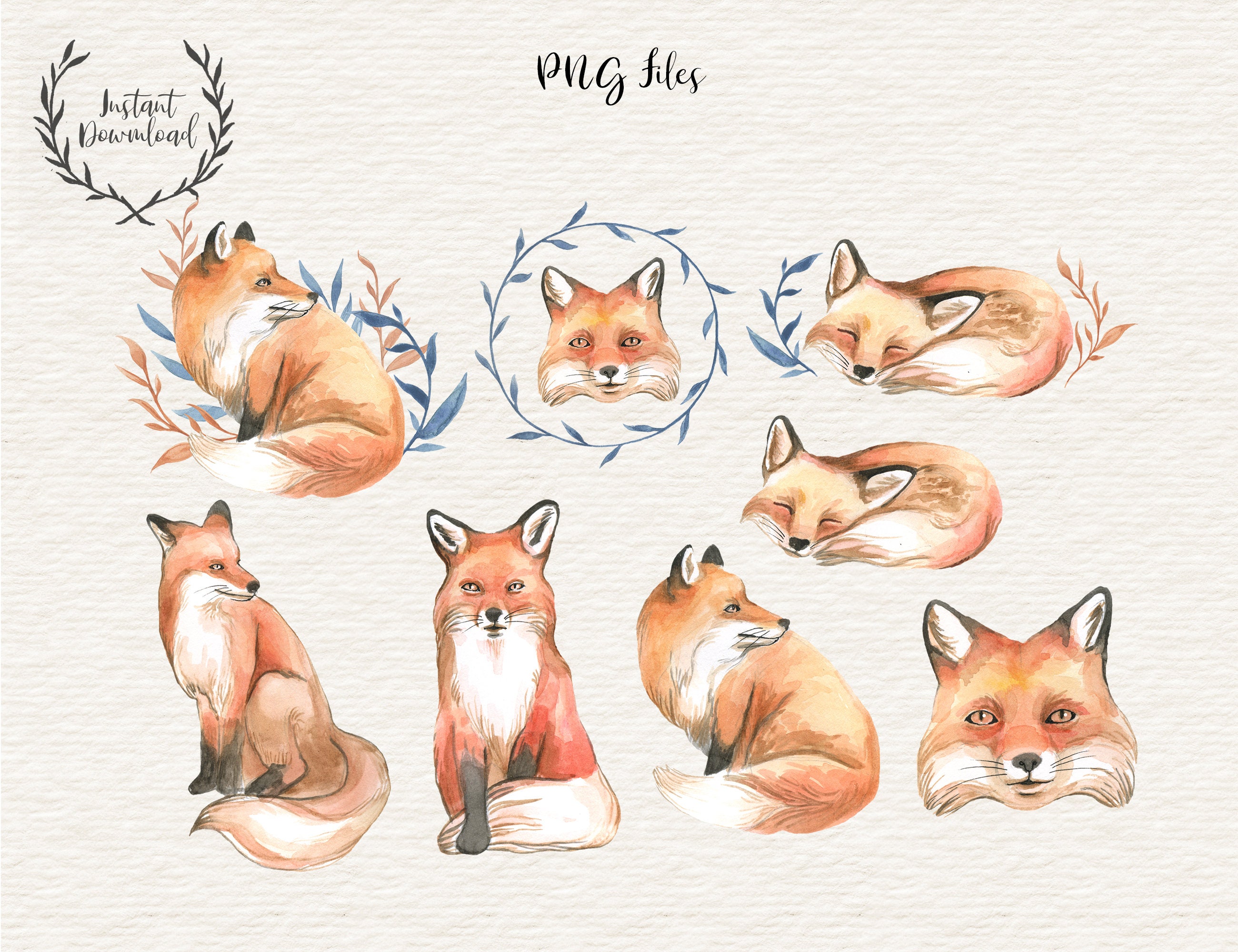 Hand Painted Watercolor Fox Clipart, Nursery Woodland Animals Clipart ...