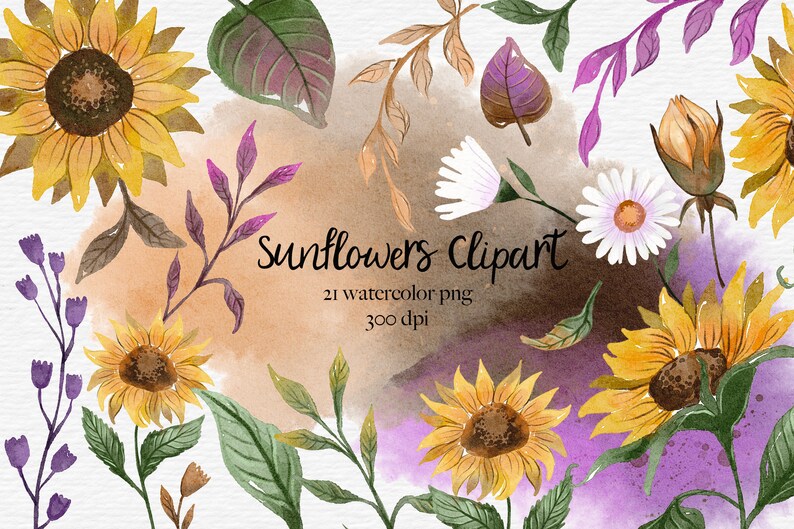Watercolor Sunflowers Clipart, Sunflowers Png, Floral Graphics, Wedding ...